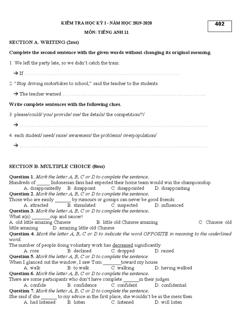 E11 1st End Term Tests | PDF