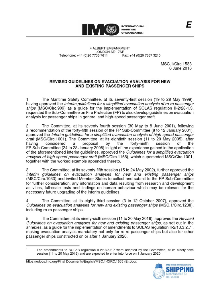 1-4 MSC.1-Circ.1533 - Revised Guidelines On Evacuation Analysis For New ...