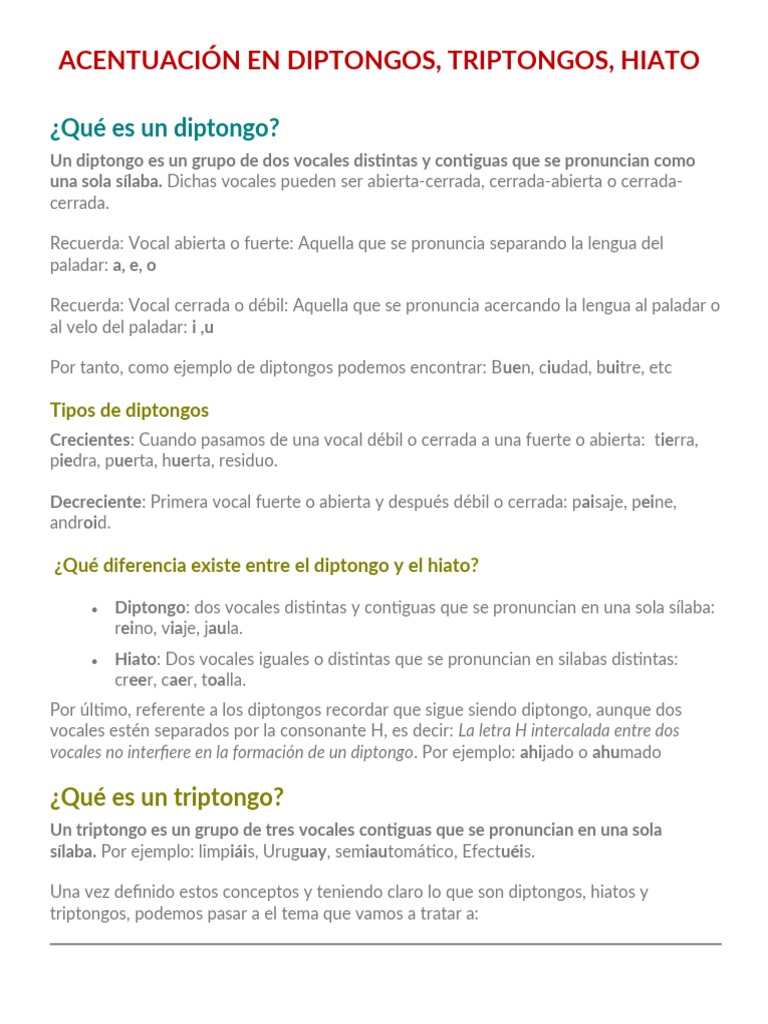 Acentuación Diptongos-Triptongos Hiato | PDF | Vocal | Lingüística