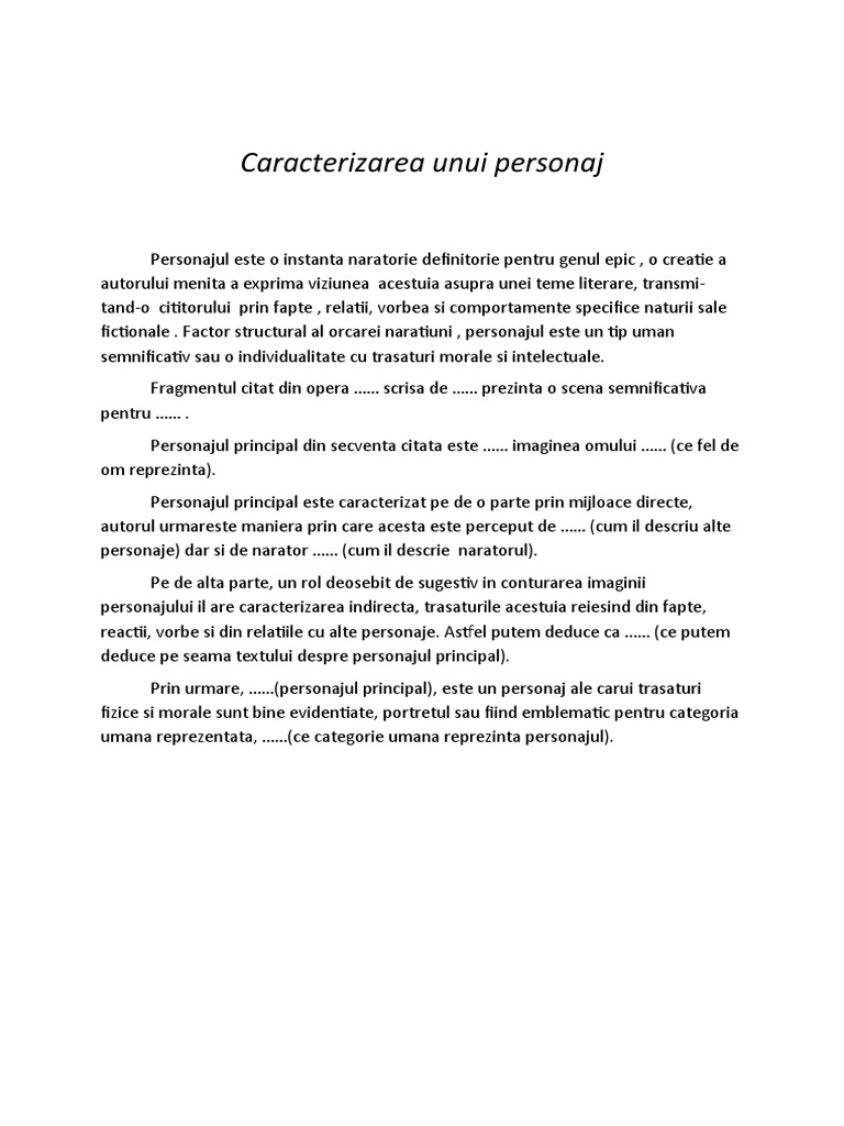 Caracterizarea Unui Personaj | PDF