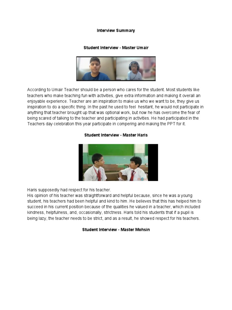 Student Teacher Relationship All Interviews Summary | PDF | Teachers | Behavior Modification