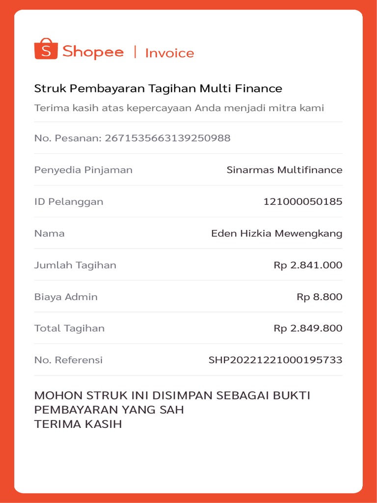 E-Receipt - Tanda Terima Shopee | PDF