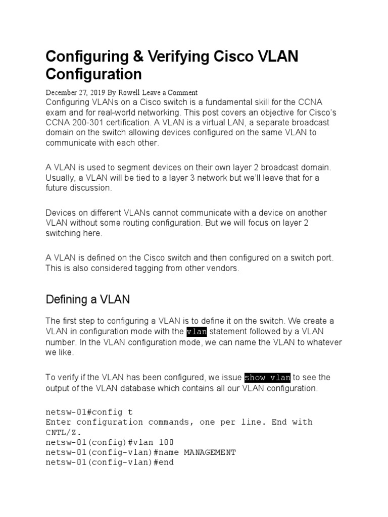 Configuring Vlans Pdf Cisco Certifications Network Switch