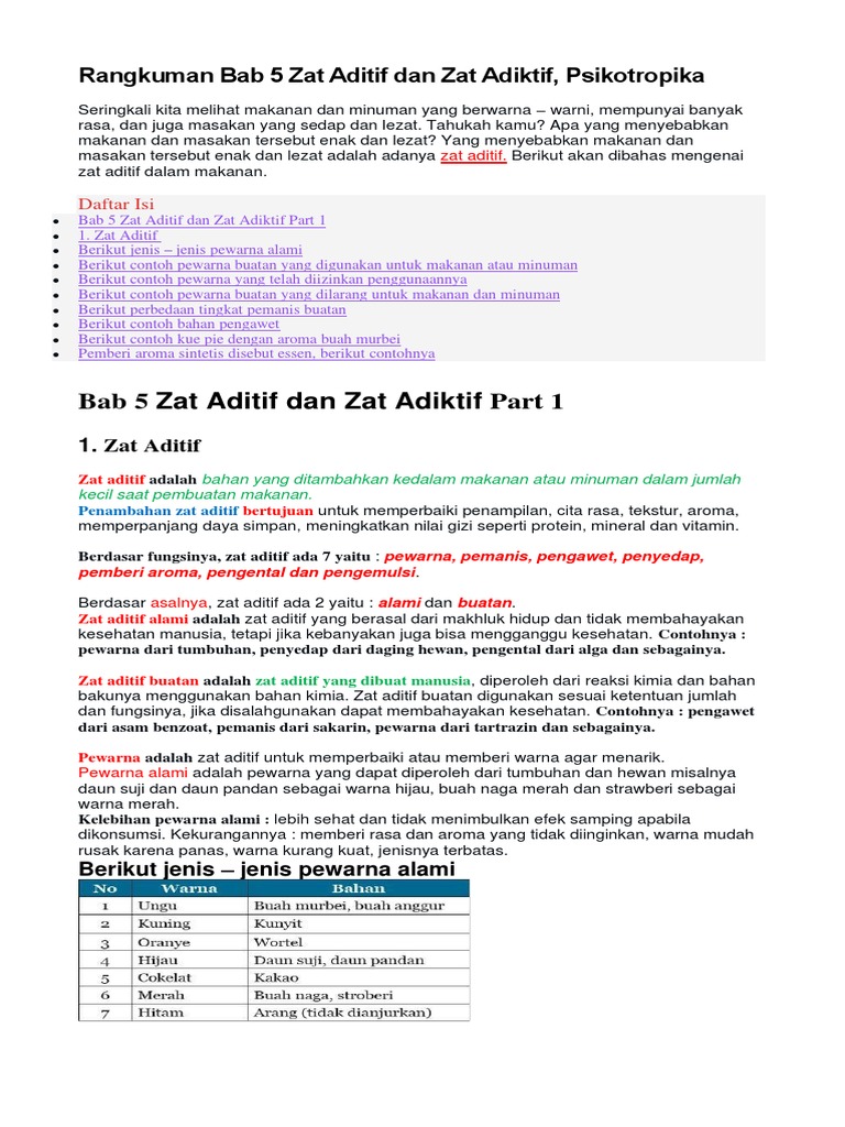 Rangkuman Zat Aditif Dan Psikotropika Serta Adiktif | PDF