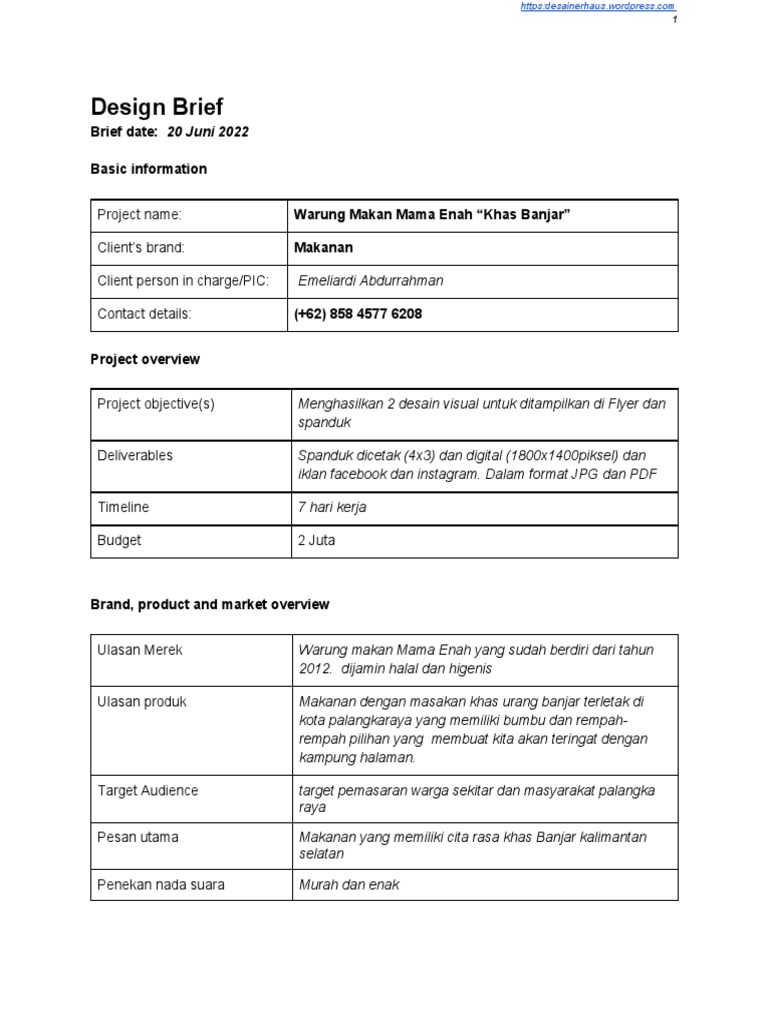 Desain Brief Warung Makan Mama Enah | PDF