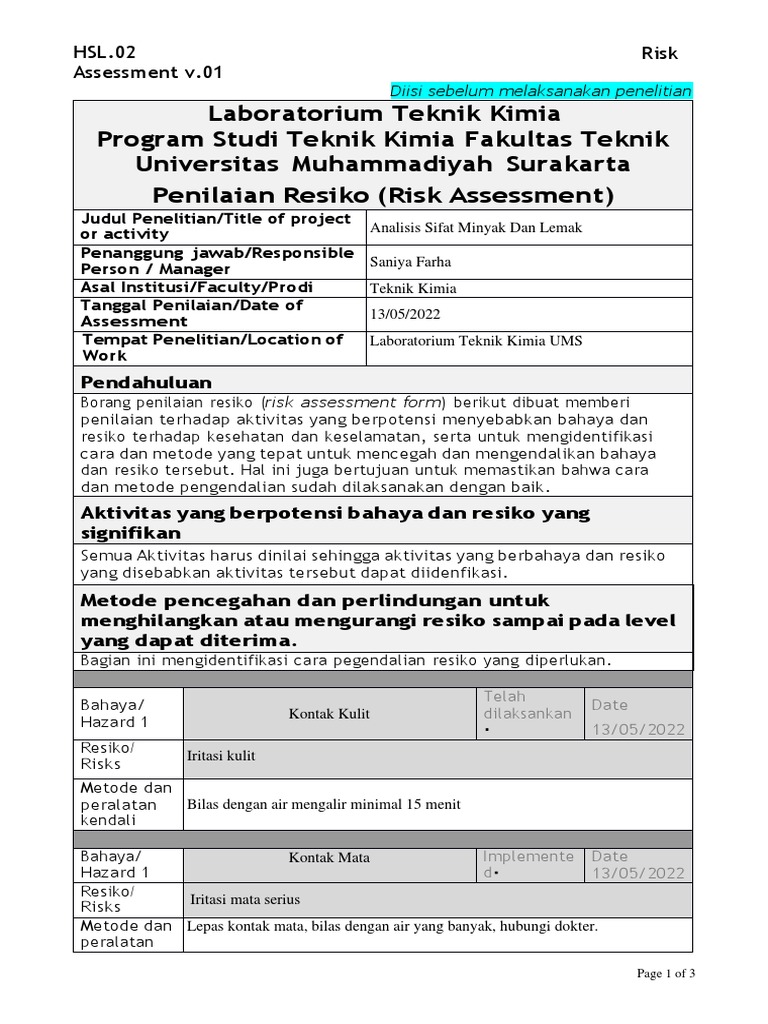 HSL-02GeneralRiskAssessmentForm 5770bfb19ba6c 1E | PDF