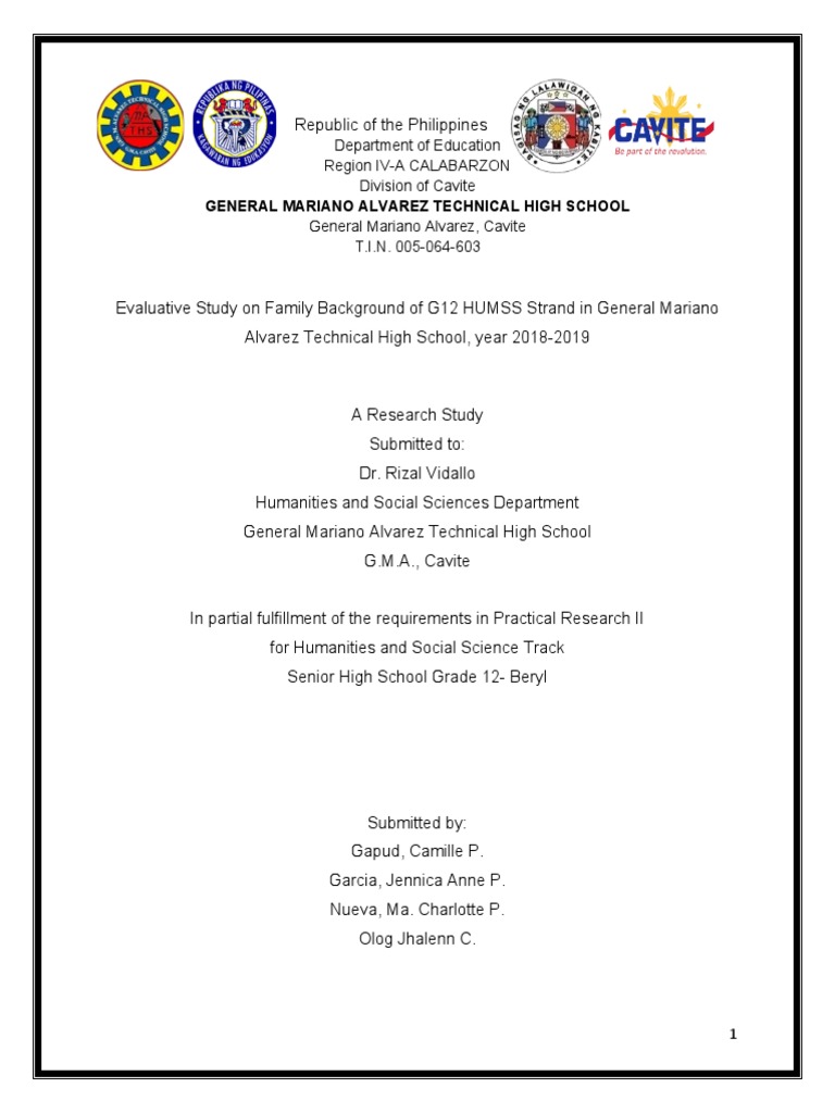 Evaluative Study On Family Background of Grade 12 Students | PDF ...