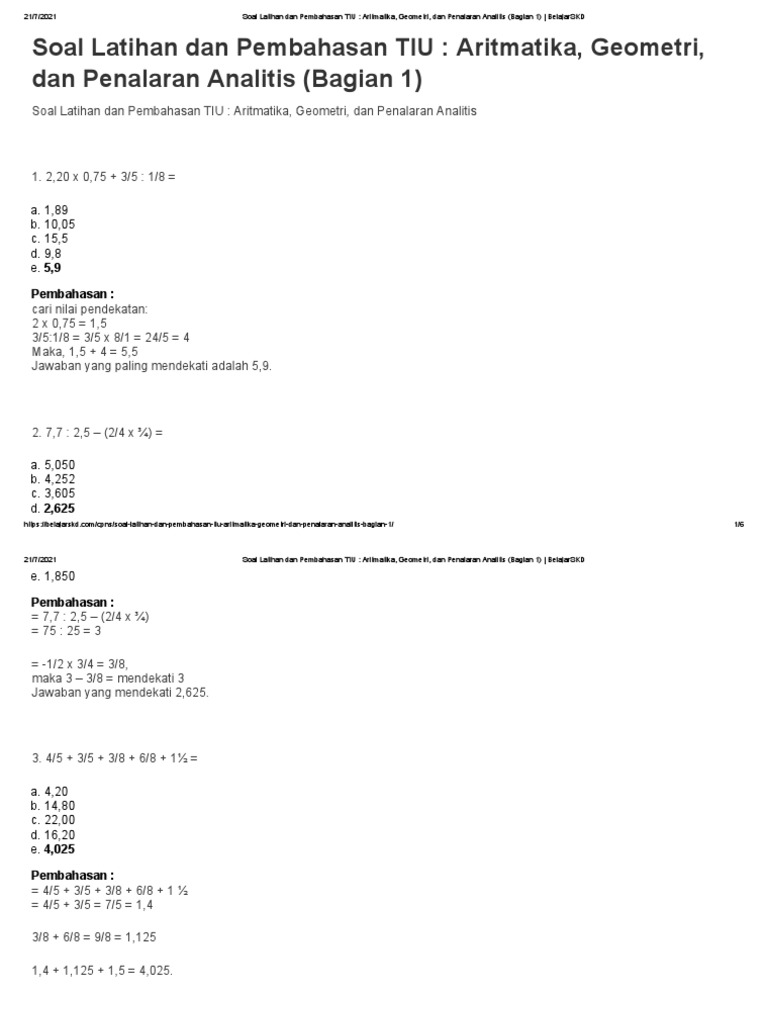 TIU - Aritmatika, Geometri, Dan Penalaran Analitis | PDF