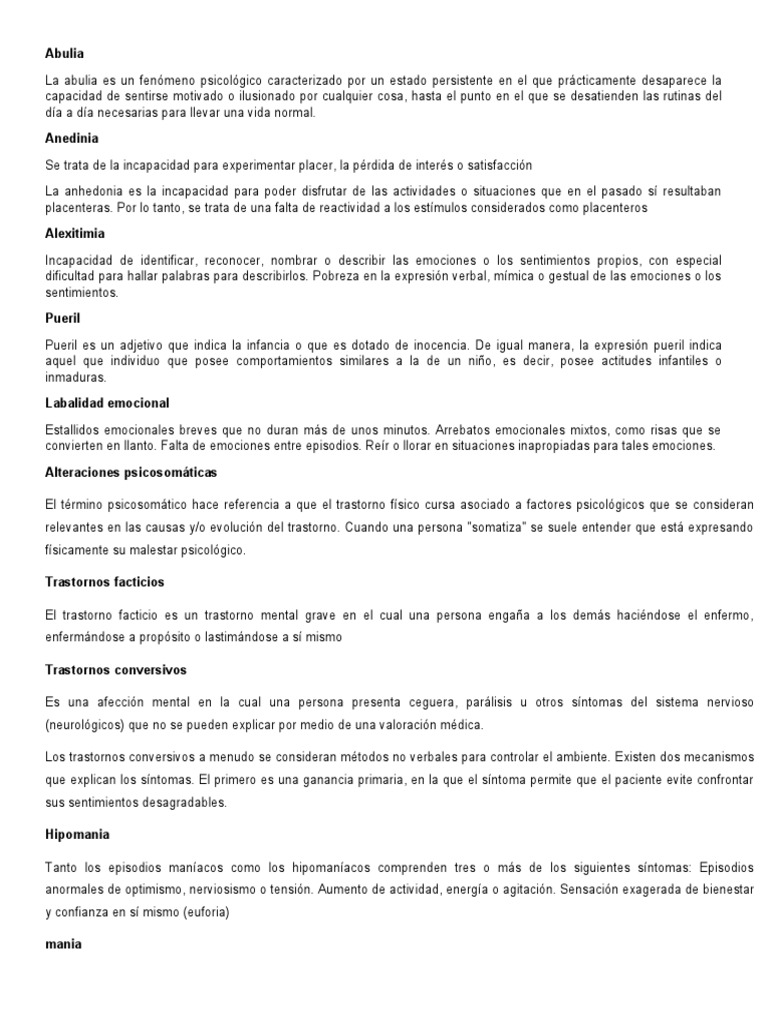 Abulia y Anhedonia en Psicología Clínica | PDF | Manía | Las emociones