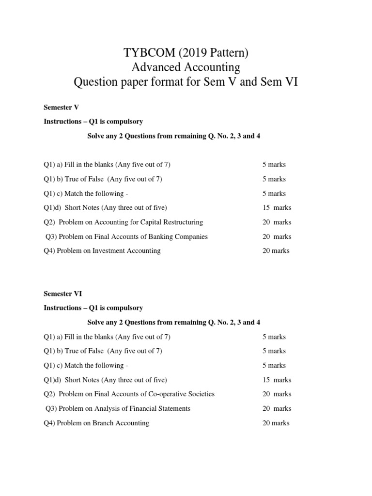 TYBCOM Advanced Accounting Paper Format For Sem V and Sem VI | PDF
