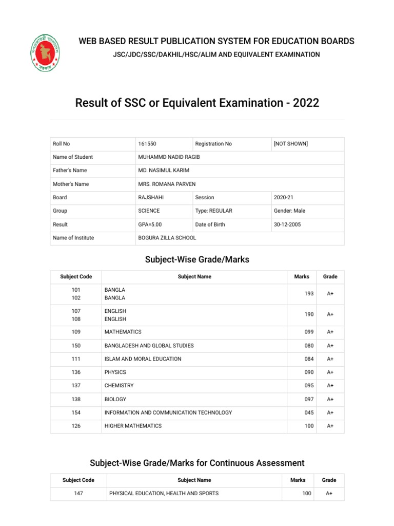 SSC Web Based Result Publication 2022 | PDF | Educational Stages
