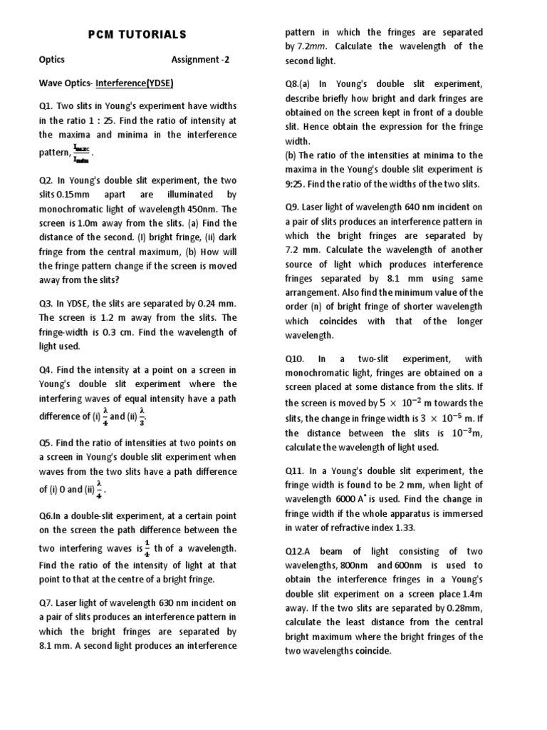 YDSE and Wave Optics | PDF | Wavelength | Atomic YDSE and Wave Optics | PDF | Wavelength | Atomic