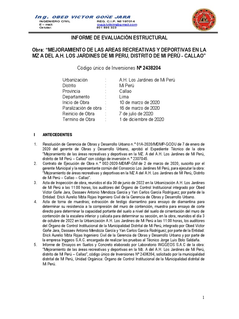 Informe de Evaluacion Estructural 28.10.2022 | PDF | Fundación ...