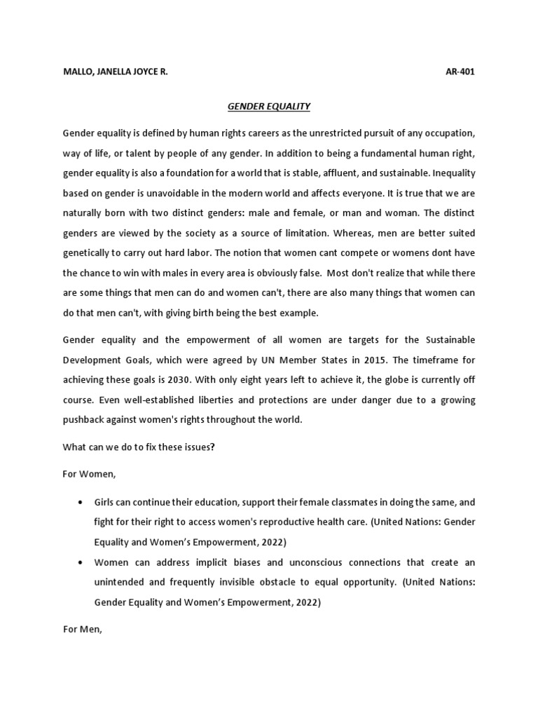 Script Ted-Talk Mallo Janella Ar-401 | PDF | Gender Studies | Gender Equality