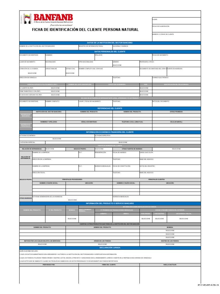 007 FO Ficha de Identificación de Cliente Natural V1 | PDF | Economias