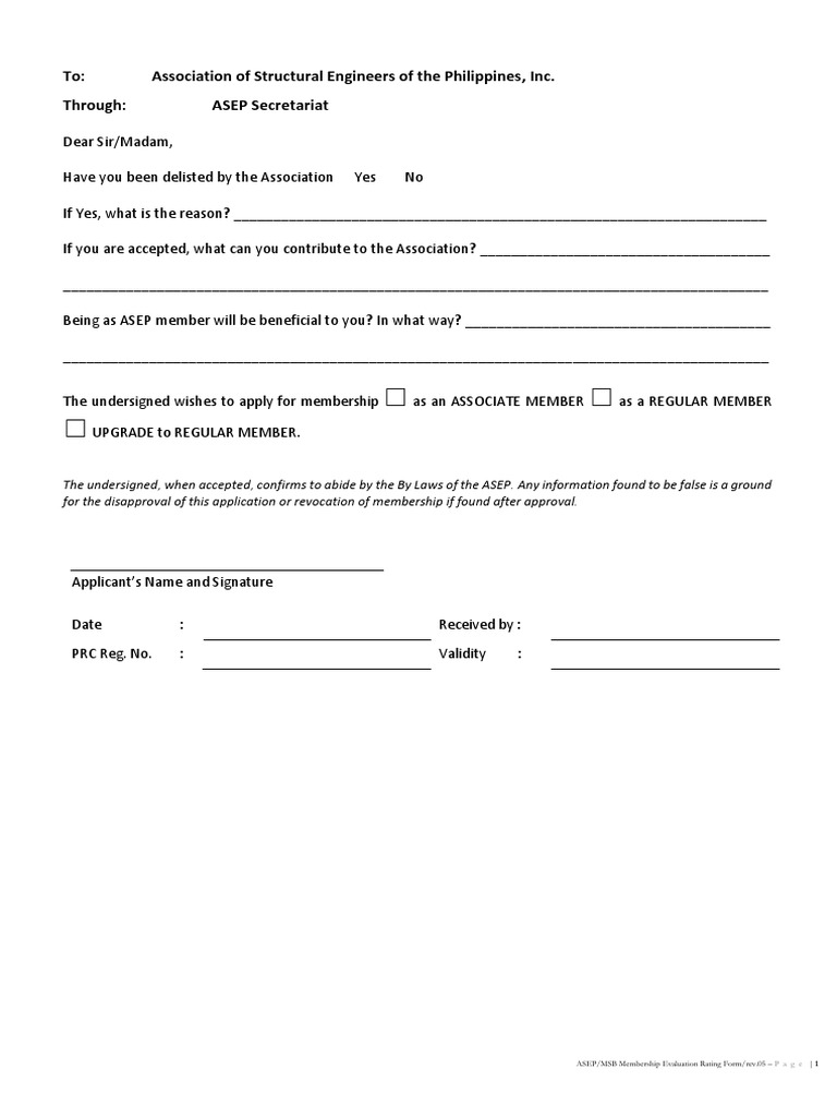 ASEP MEMBERSHIP APPLICATION FORM - Ver.05 | PDF | Licensure
