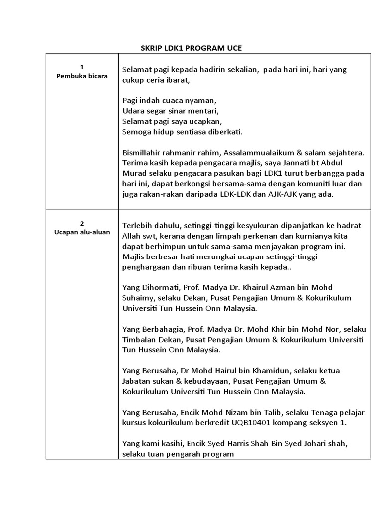 Teks Pengacara Program Uce Kompang | PDF