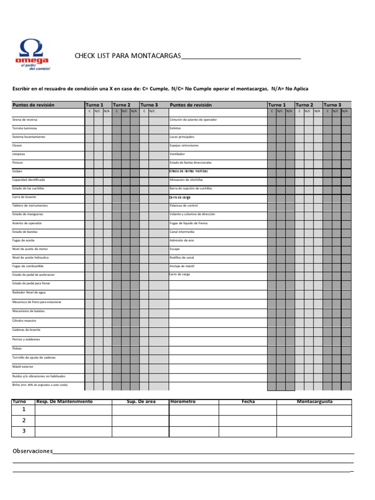 Check List Para Montacargas Pdf Vehículos Vehículo De Motor
