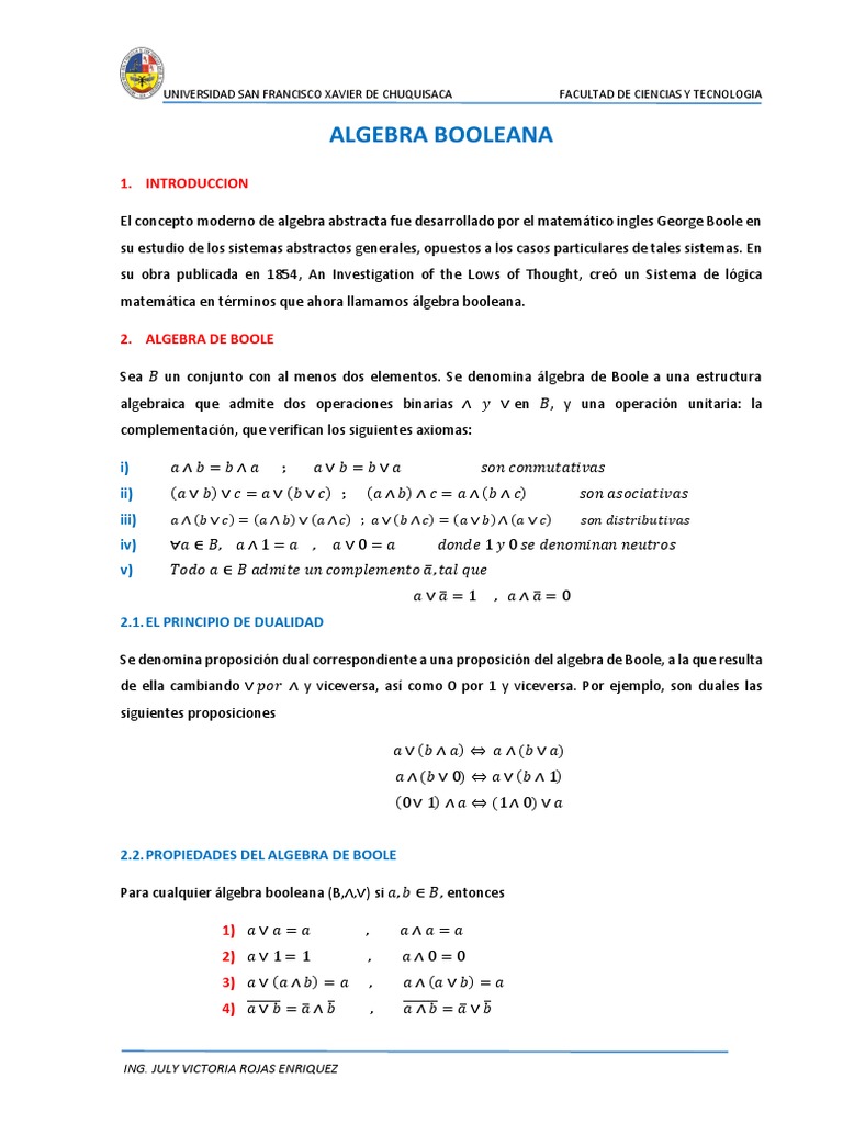 Algebra Booleana | PDF | Puerta lógica | Álgebra de Boole