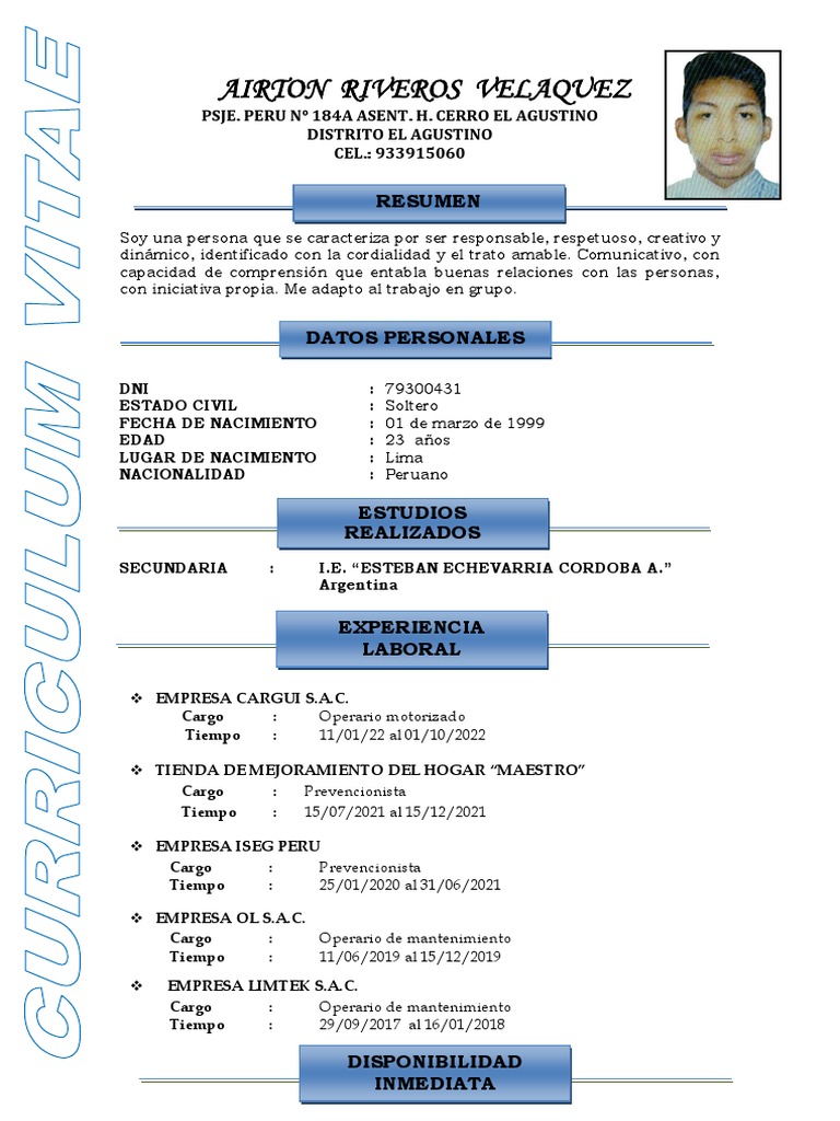 Curriculum Airton Riveros Velasquez | PDF