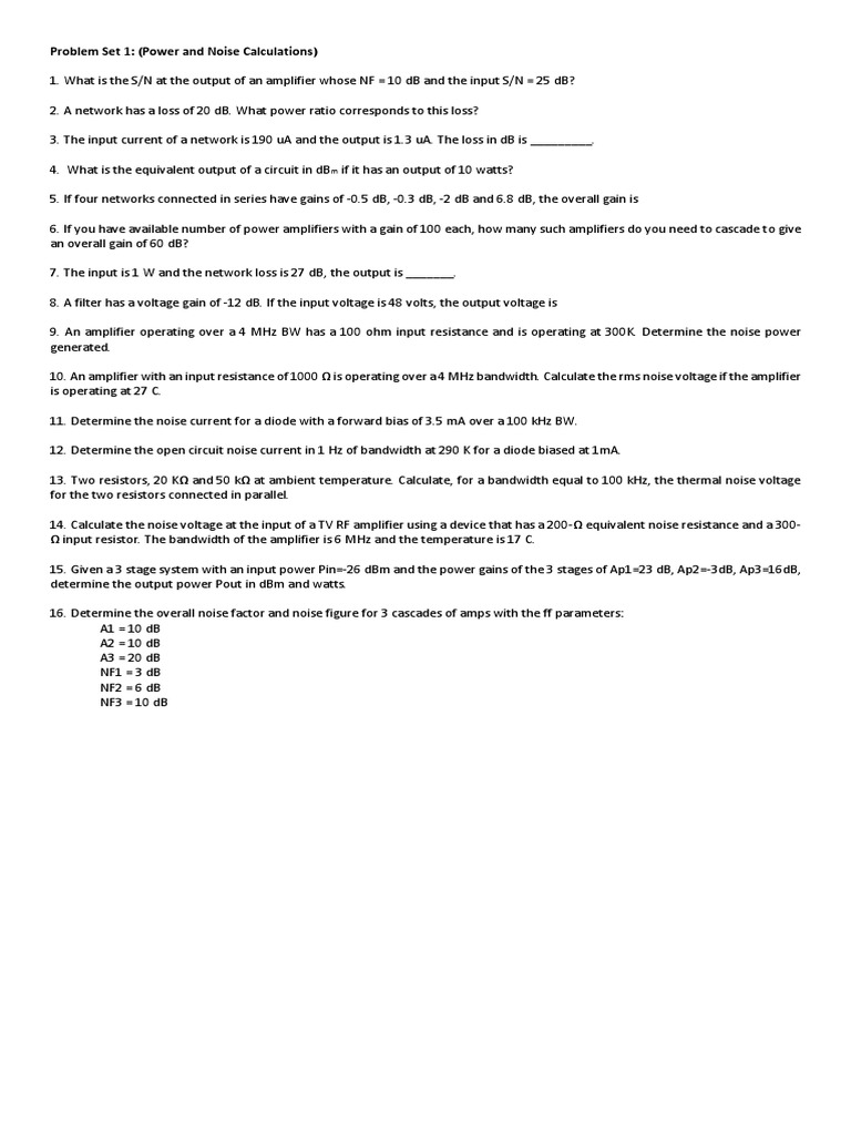 Assignment On Noise Calculations | PDF