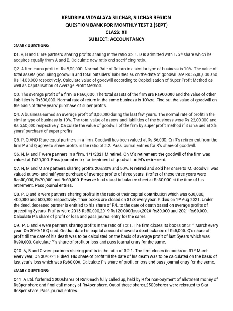 Question Bank | PDF | Book Value | Goodwill (Accounting)