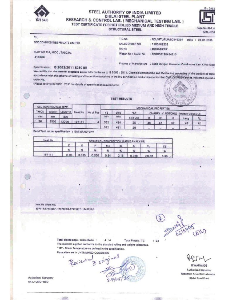Material Test Certificates 36 THK | PDF