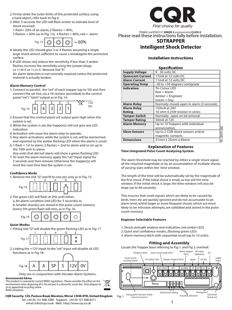 Manual de Instalare Detector de Soc CQR TRAPPER | PDF | Relay | Light Emitting Diode