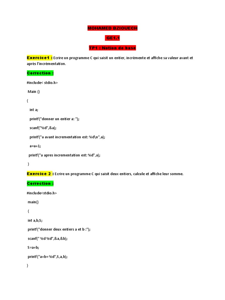 Compte-Rendu TP Programmation | PDF