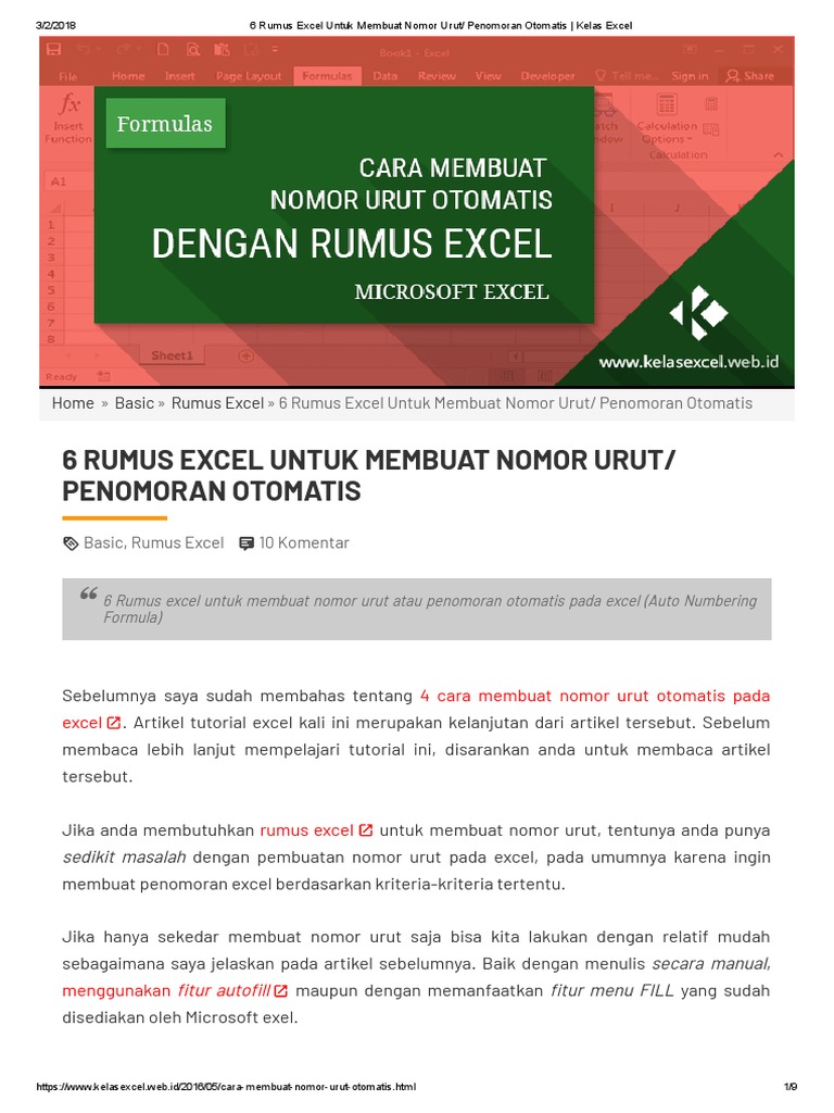 Rumus Excel untuk Nomor Urut Otomatis | PDF