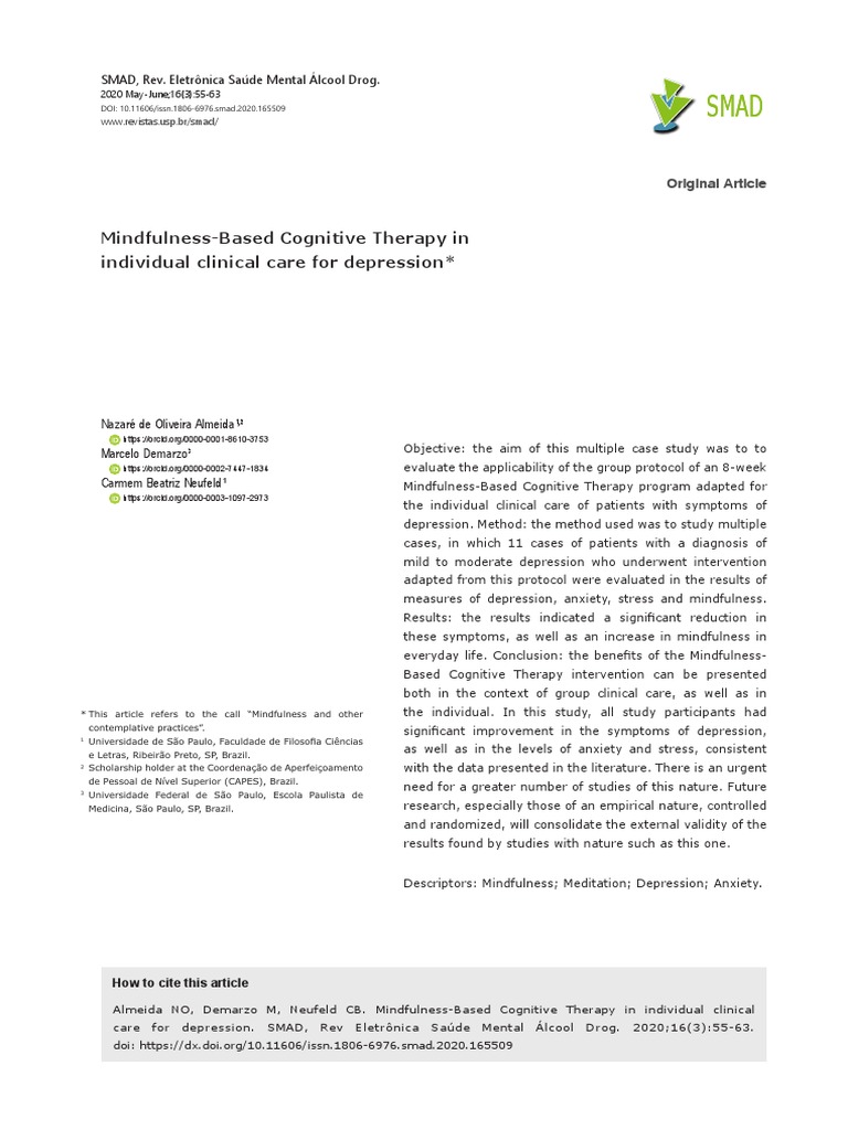 Terapia Cognitiva Basada en Mindfulness en | PDF | Major Depressive Disorder | Cognitive ...