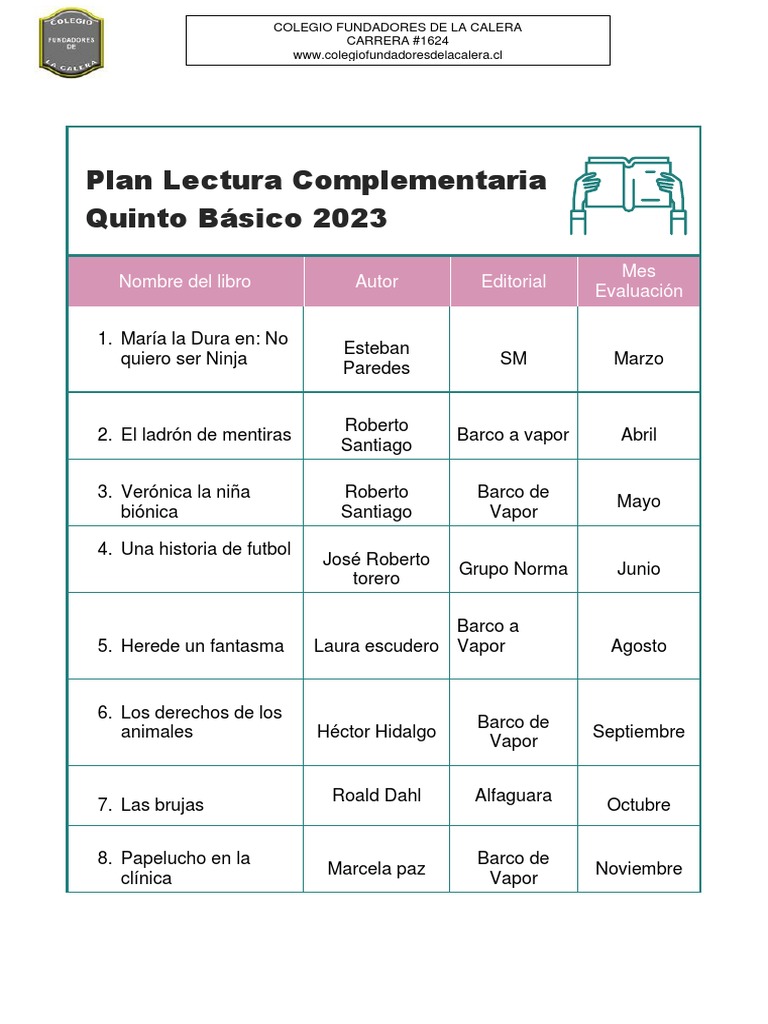 Plan Lectura Complementaria 2023 5° Basico | PDF