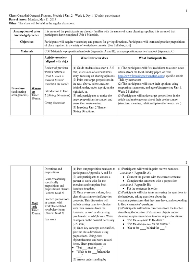 Cop Unit 2 Week 1 - Lesson Plans | PDF | Preposition And Postposition ... Cop Unit 2 Week 1 - Lesson Plans | PDF | Preposition And Postposition ...
