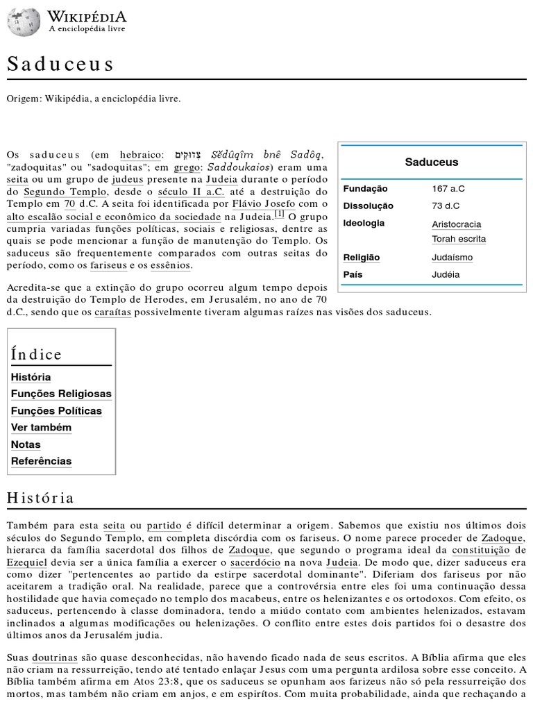 Saduceus - Wikipédia, A Enciclopédia Livre | PDF | Judeus e judaísmo ...