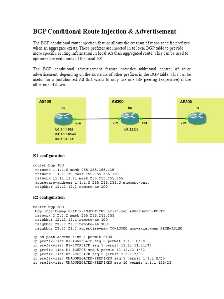 BGP Conditional Route Injection | Download Free PDF | Router (Computing ... BGP Conditional Route Injection | Download Free PDF | Router (Computing ...