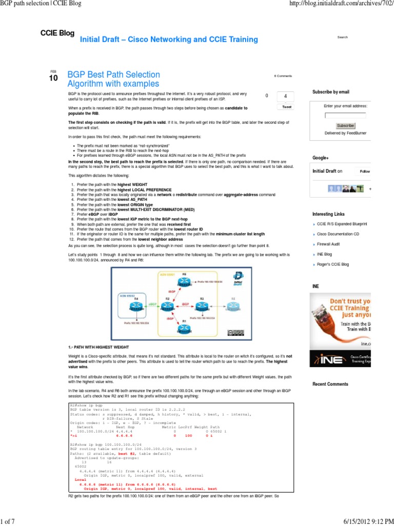 BGP Path Selection - CCIE Blog | PDF | Wide Area Network | Data Transmission