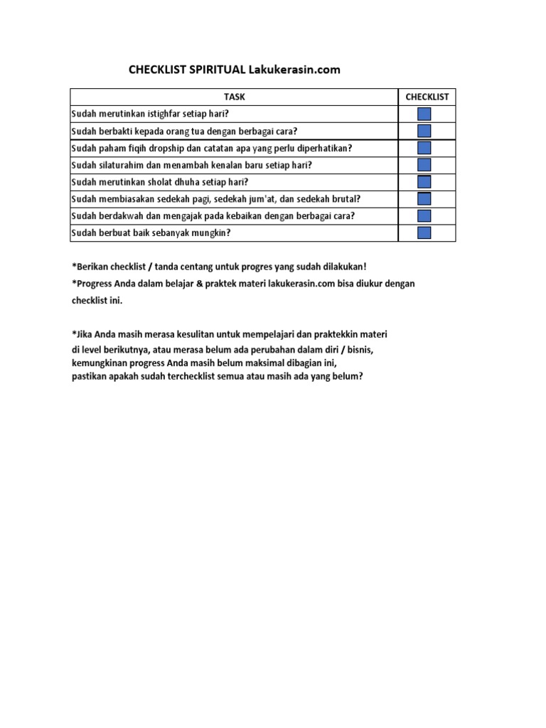 Checklist Spiritual Harian | PDF | Karier & Perkembangan | Pengembangan ...