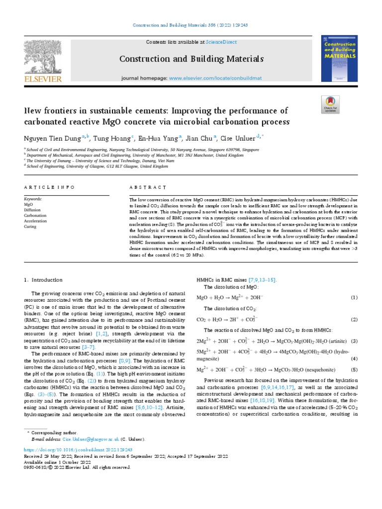 2022 - New Frontiers in Sustainable Cements Improving The Performance ...