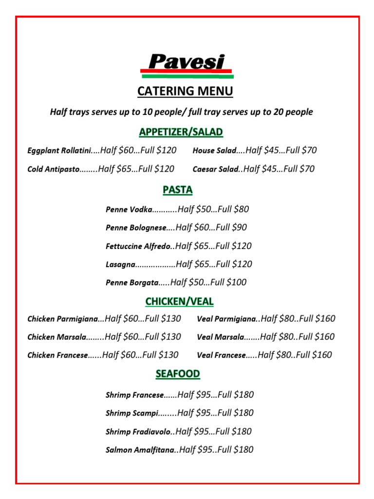 Catering Menu 2023 | PDF