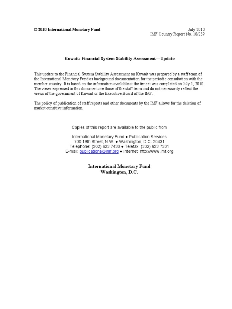 Kuwait: Financial System Stability Assessment-Update: International ...