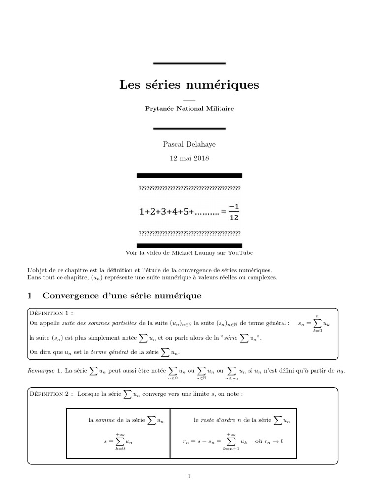 Convergence des séries numériques | PDF | Série (mathématiques ...