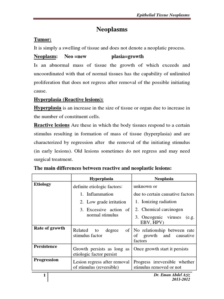 Classification and Characteristics of Epithelial Tissue Neoplasms | PDF | Epithelium | Carcinoma