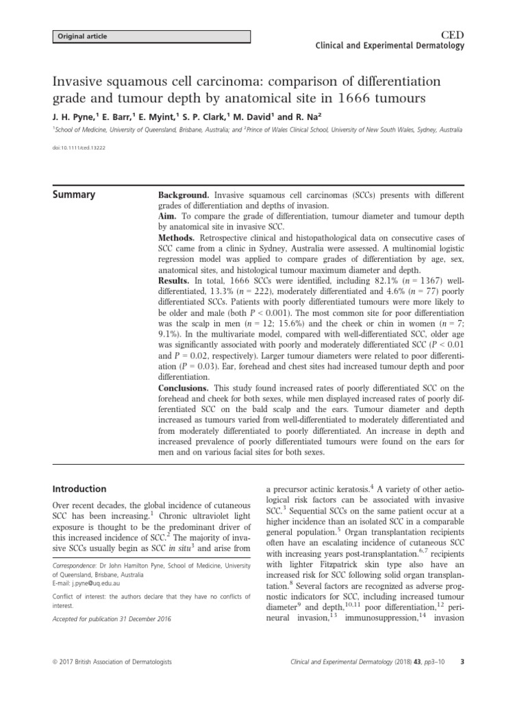 Invasive Squamous Cell Carcinoma: Comparison of Differentiation Grade ...