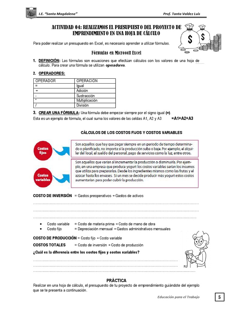 04-Act-Excel-Presupuesto Con Formulas | PDF | Fórmula | Presupuesto