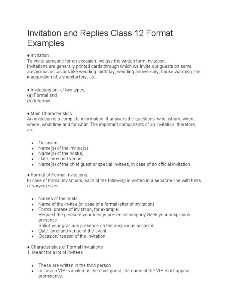 Invitations (Formal Informal, Replies) | PDF