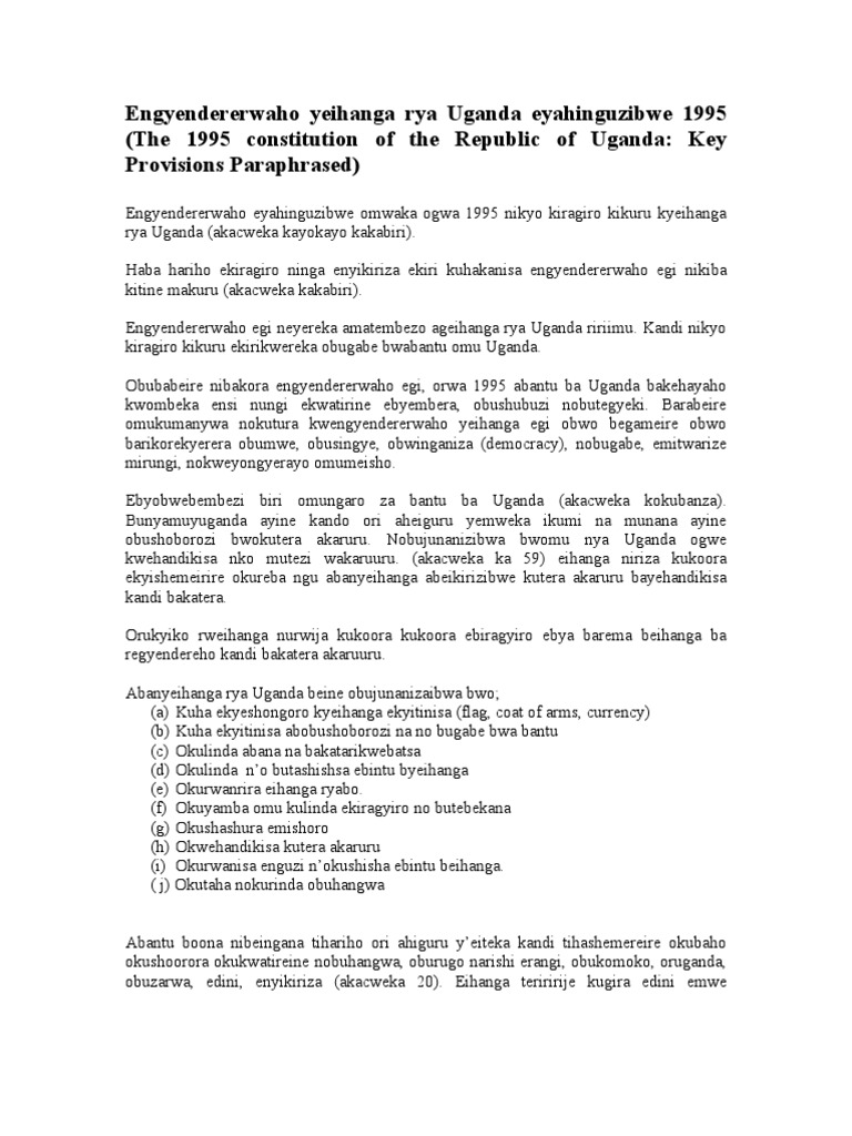 1995 Uganda Constitution Overview | PDF | Property | Civil Law (Common Law)