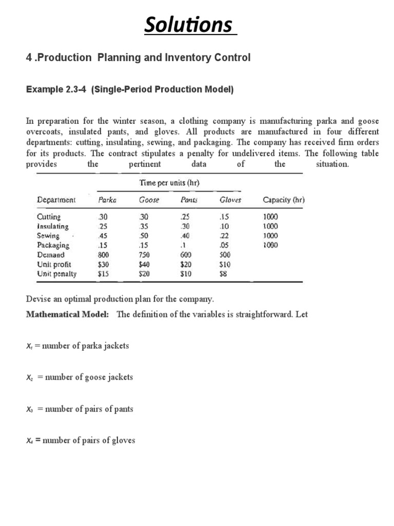 Model Formulation Solutions For Some Course Material Problems | PDF | Inventory | Mathematical ...