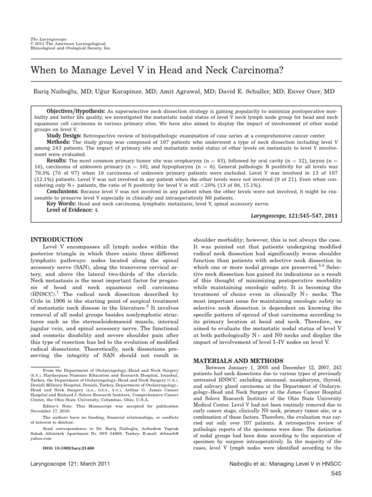 When To Manage Level V in Head and Neck Carcinoma | PDF | Head And Neck ...
