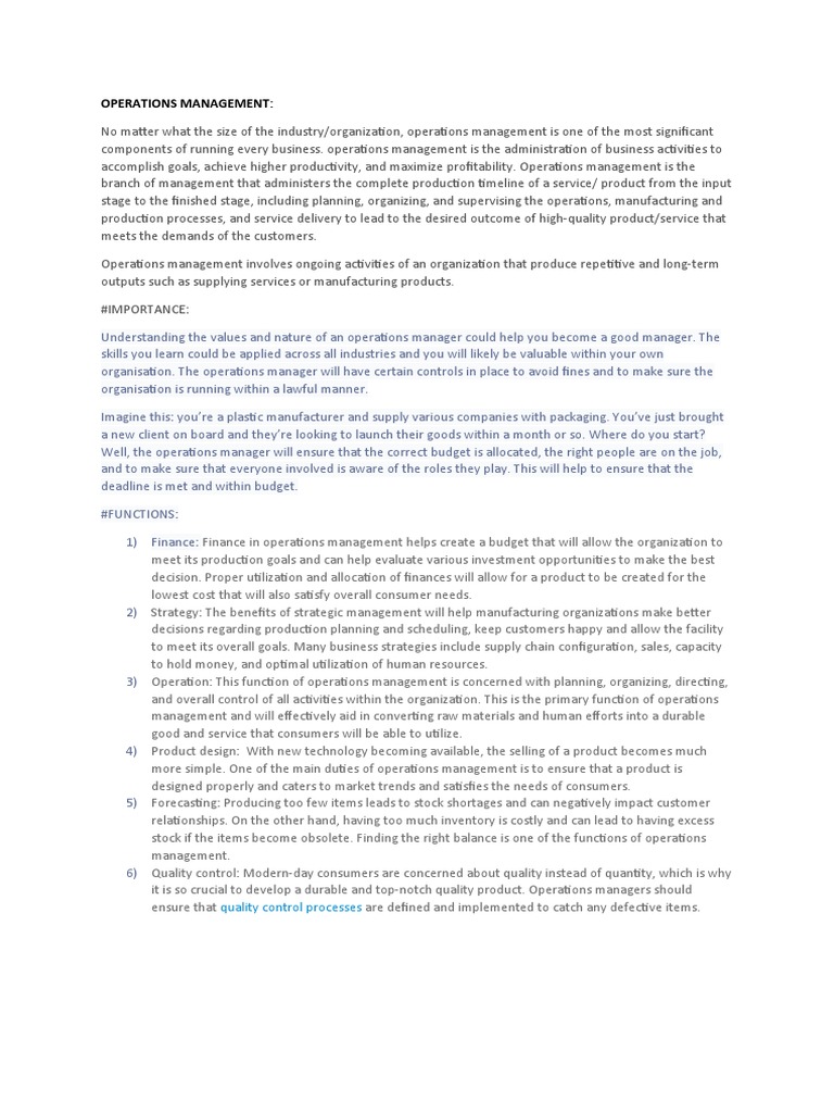 Unit 1 POM | PDF | New Product Development | Operations Management