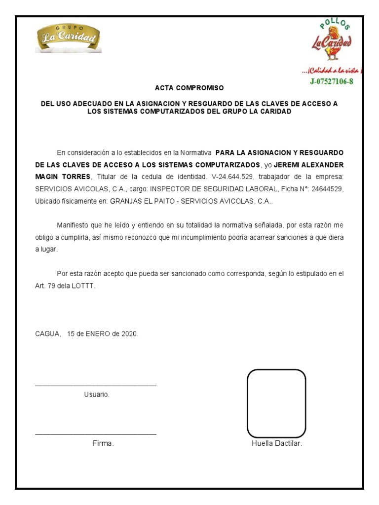 Acta Compromiso Claves | PDF